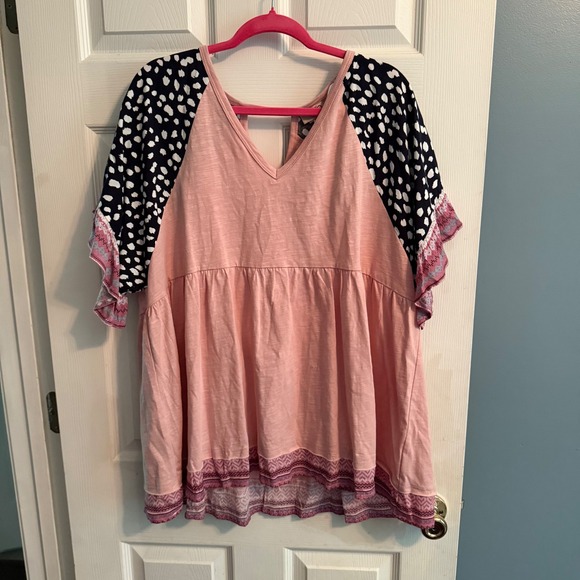 Gigio | Tops | Nwt Gigio Plus Size 2xl Pink Babydoll Top V Neck Ruffle ...